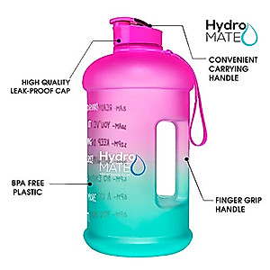NatureWorks HydroMATE Half Gallon Water Bottle with Times to Drink BPA Free Leak Proof Reusable Jug with Handle 64 oz