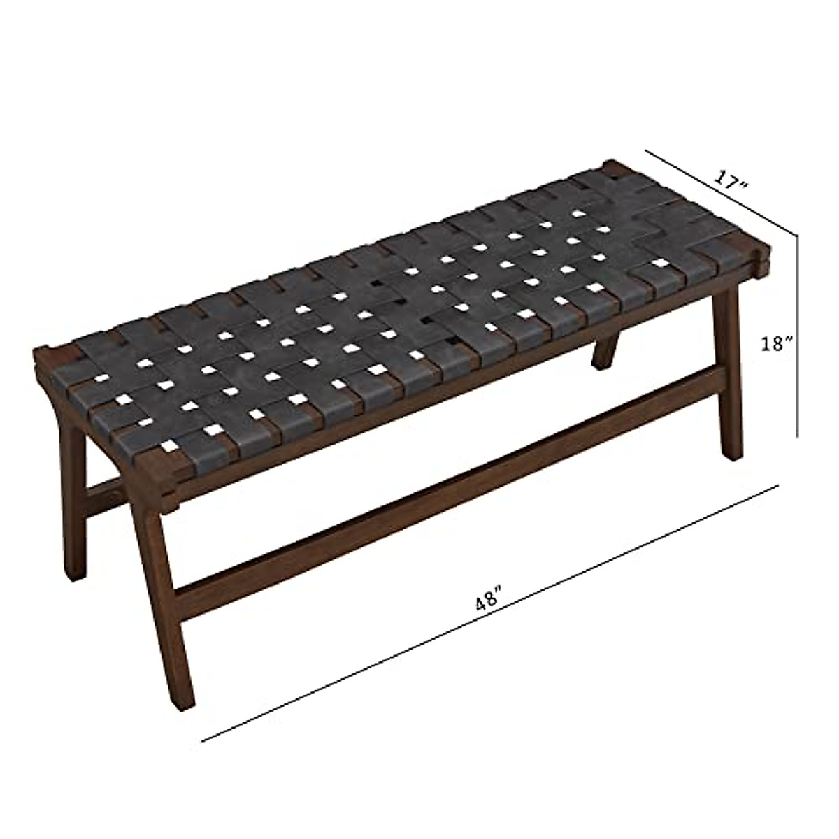 Ball & Cast Faux Leather Woven Dining Bench Breathable Weave Entryway Bench for Bedroom, 48 in Dark Grey