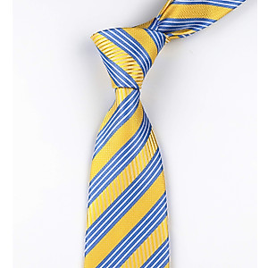 Men's Modern Repp Striped Blue and Yellow Jacquard Woven Silk Tie Casual Necktie