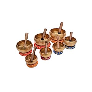 Karma Crafter Tibetan Singing Bowl Set Handcrafted in Nepal - 7 Chakra Bowl for Sound Bath, Meditation, Yoga, Mindfulness and Healing