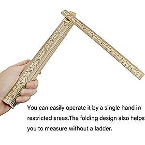 Folding Wood Ruler LUORNG 6 FT / 6 Inch Wooden Foldable Ruler with US and Metric Measurements for Carpenters, Wood Folding Ruler