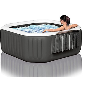 INTEX 28433EP PureSpa Bubble Deluxe Spa Set: Includes Energy Efficient Spa Cover – 120 Bubble Jets – Octagonal Design – 4 Person Capacity – 71" x 71" x 28"
