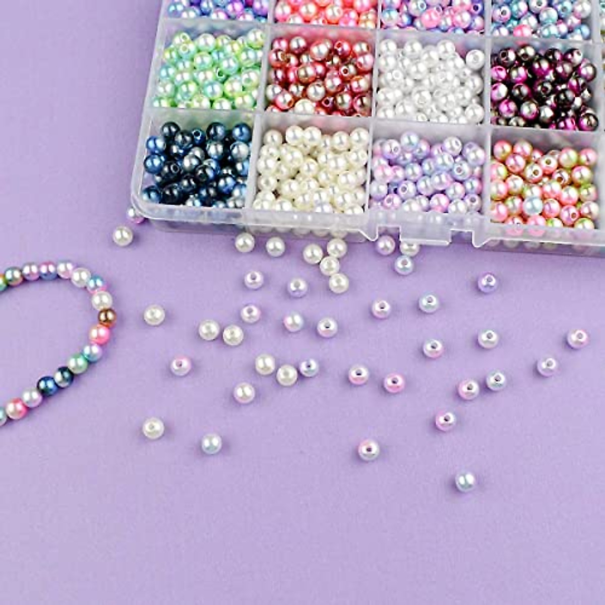 1200 Pieces Gradient Pearl Beads for Jewelry Making Faux ABS Pearls Beads for Craft DIY 6mm Loose Round Spacer Beads with Hole Multicolored Smooth Beads for Bracelets Earrings Necklaces (15 Colors)