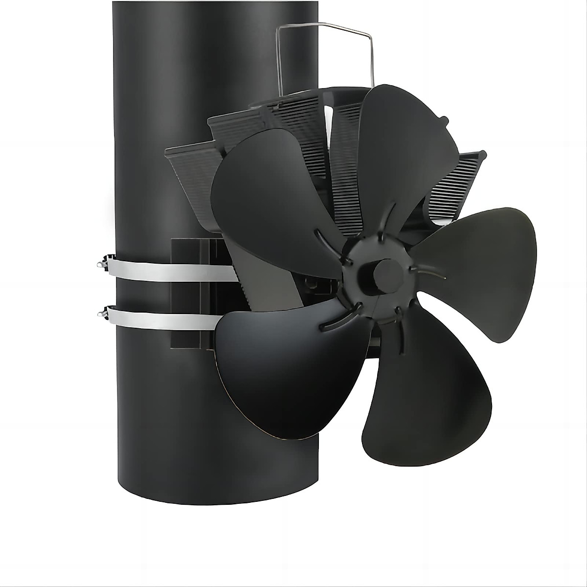 Lemfema Heat Powered 5 Blades Stove Fan, Flue Pipe Hanging Fireplace Fan for for Wood/Log Burner/Fireplace, Silent Indoor Stove Fan with Magnetic Thermomete