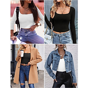 Ekouaer Womens Long Sleeve Tops Thermal Square Neck Shirt Basic Cotton Base Layer Stretchy T Shirt (Black, L)