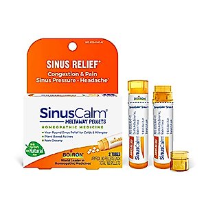 Boiron SinusCalm Pellets for Sinus Pain Relief, Runny Nose, Congestion, Sinus Pressure, Headache - 2 Count (160 pellets)