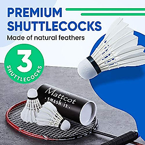 MATTCOT Badminton Set of 2 Rackets – 2 Carbon Fiber Rackets, 3 Badminton Birdies, 2 Sweatbands, Overgrip Tape, Frame Protector Tape, Portable Case – Outdoor Family Games & Pro Racket Sports By MATTCOT