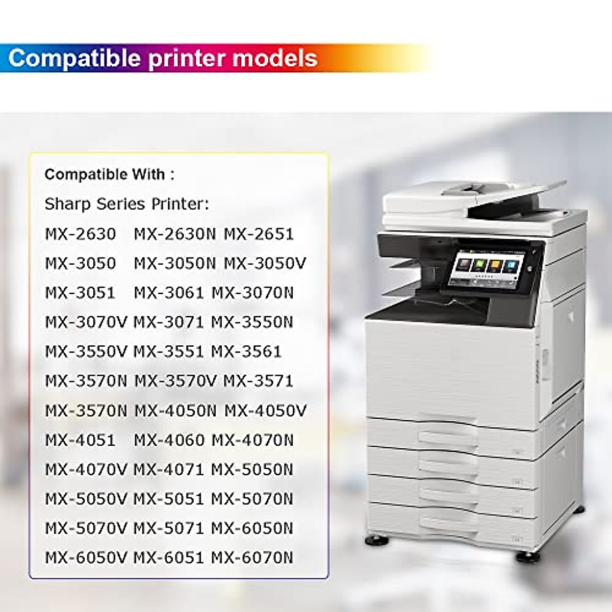 CHENPHON MX-61NT MX61NT Toner Cartridge Replacement for Sharp MX-61NTBA MX-61NTCA MX-61NTMA MX-61NTYA use in Sharp MX-2651 MX-3051 MX-3071 MX-3551 MX-3571 MX-4051 MX-4071 Printer [KCMY-4Pack]