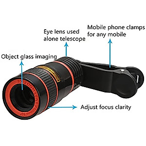 WUDILU Universal 8X Zoom Optical Phone Telescope Portable Mobile Phone Telephoto Camera Lens for Smartphone