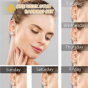 Silver Gold Black Stud Earrings Set 7Pairs Hypoallergenic Cubic Zirconia Titanium Stainless Steel Silver Rose Gold Black CZ Cartilage Stud Earrings Jewelry Sets for Women Men, 2-8mm CZ Stud Earrings