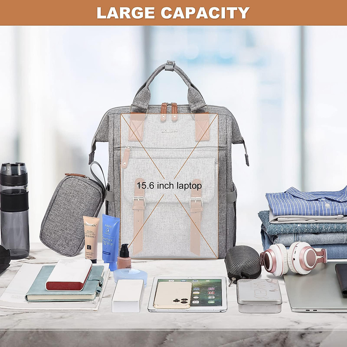 LOVEVOOK Laptop Backpack for Women Work Travel Teacher Commuter Backpack Business Computer Bag Doctor Nurse Bags College Backpack Purse Laptop Bag, Casual Daypack, 15.6 Inch, Grey