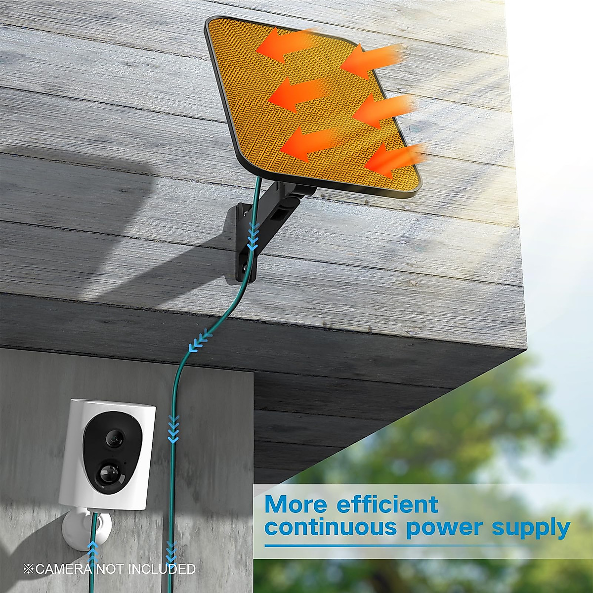 VIRTAVO Solar Panel Compatible with VIRTAVO Cam, Waterproof Solar Charger, Security Certified Continuous Power Supply,with 13ft Cable Micro USB Port & Type-C Adapter,360° Adjustable Bracket