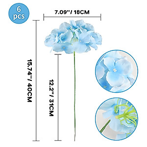 HUIANER 6PCS Artificial Hydrangea Flowers, 15.74” Fake Silk Flower Heads with Stems for Wedding Centerpiece Bouquets Home Office Party Garden DIY Craft Art Decoration(Light Blue)