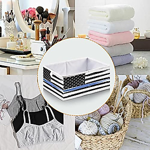 KEEPREAL USA Flag A with Thin Blue Line Basket Bin Large Storage Basket Toy Basket Rectangular Storage Basket Clothes Basket Decorative Basket for Home Office