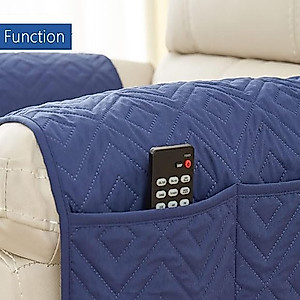 Nonslip Waterproof Armchair Cover for Recliner Leather Sofa Couch Protector - Navy Blue, 1 Seater