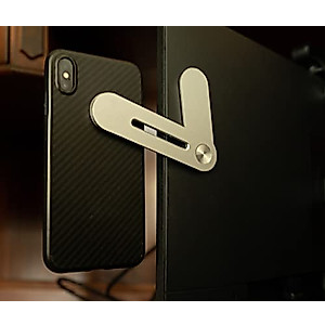 Magnetic Laptop Phone Holder | Side Mount Clip Stand Computer Monitor Expansion Bracket Slim Portable Foldable Smartphone Improve Office Efficiency, Silver