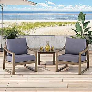 Christopher Knight Home Adrian Outdoor Acacia Wood Club Chairs with Water Resistant Cushions, Gray and Dark Gray