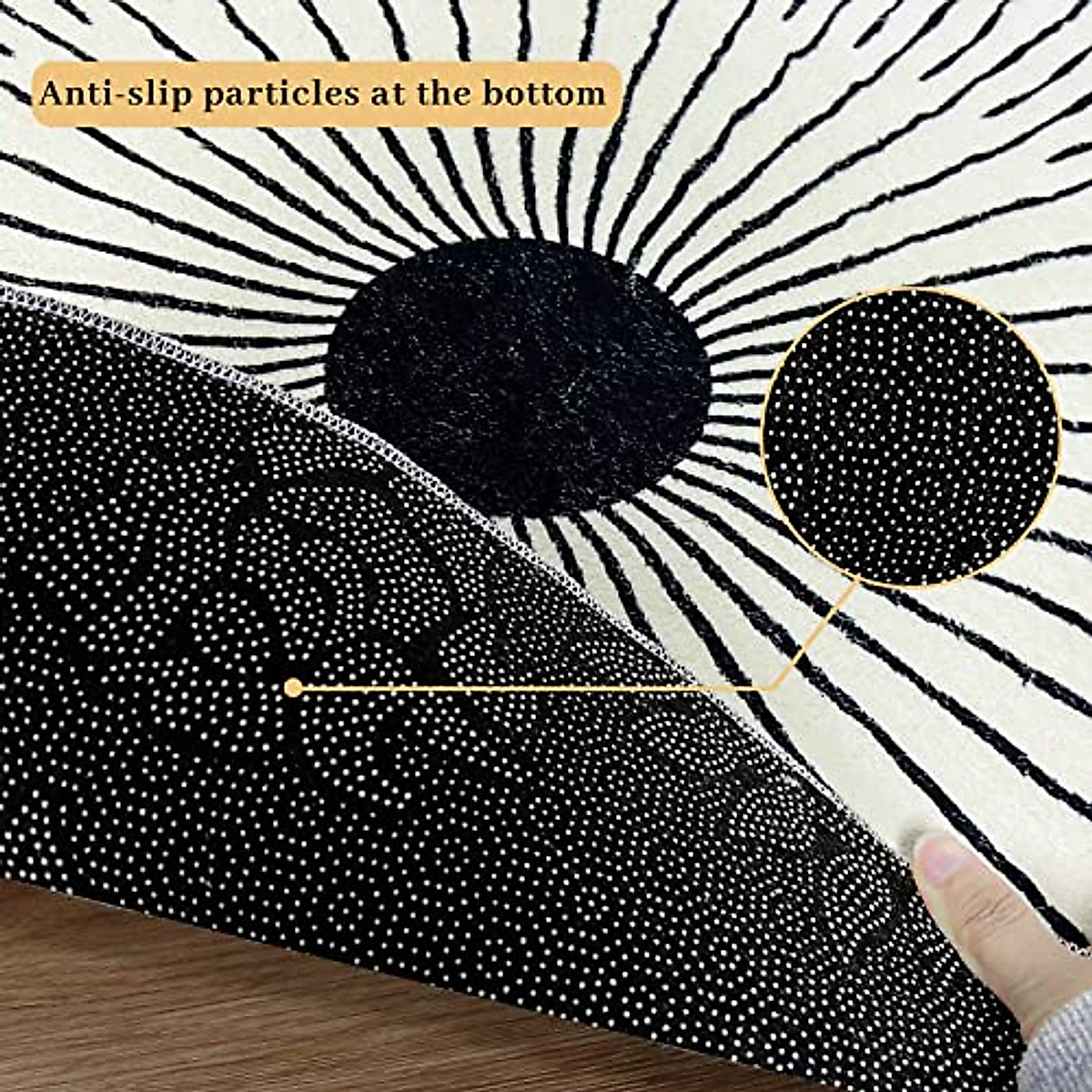 Round Rug 3.3ft, Large Non Slip Super Soft Plush Area Rug for Kids Room Playroom Living Room Bedroom, Modern Black and White Striped Floor Mat Carpet for Home Room Decorative (Light)