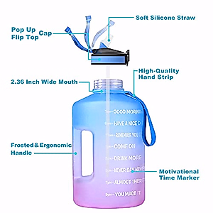 ETDW Gallon Water Bottle with Straw and Time Marker, 74oz BPA Free Gym Water Jug with Handle, LeakProof Pop Up Drinking Bottle for Fitness,Gym and Outdoor Sports