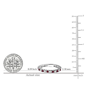 Dazzlingrock Collection 10K Round Ruby And White Diamond Eternity Stackable Ring Anniversary Wedding Band, White Gold, Size 7