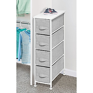 mDesign Narrow Dresser Storage Tower Stand with 4 Removable Fabric Drawers - Steel Frame, Wood Top Organizer for Bedroom, Entryway, Closet - Lido Collection - Gray