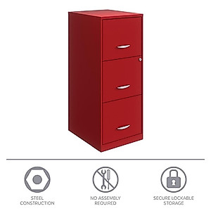 Hirsh Industries Space Solutions 3 Drawer Metal Vertical File Cabinet with Lock Lava Red