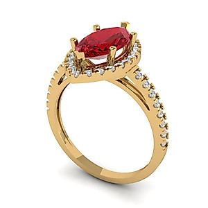 Clara Pucci 2.38 ct Marquise Cut Solitaire accent Halo Simulated Red Ruby Engagement Promise Anniversary Bridal Ring 14k Yellow Gold 7.75