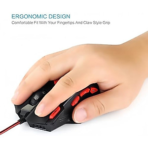zelotes T90 Gaming Mouse 9200 DPI, 8 Programmable Buttons Multi-Modes LED Lights USB Gaming Mice, Weight Tuning for Laptop, Desktop, PC,- Black