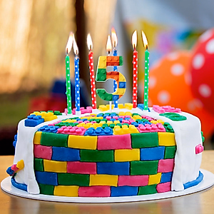 Rossesay Building Block Number 0-9 Birthday Cake Candle Numeral Birthday Candles Sparkler Candles for Cake Building Block Candles Cake Topper Novelty Candle for Building Block Party (Number 5)