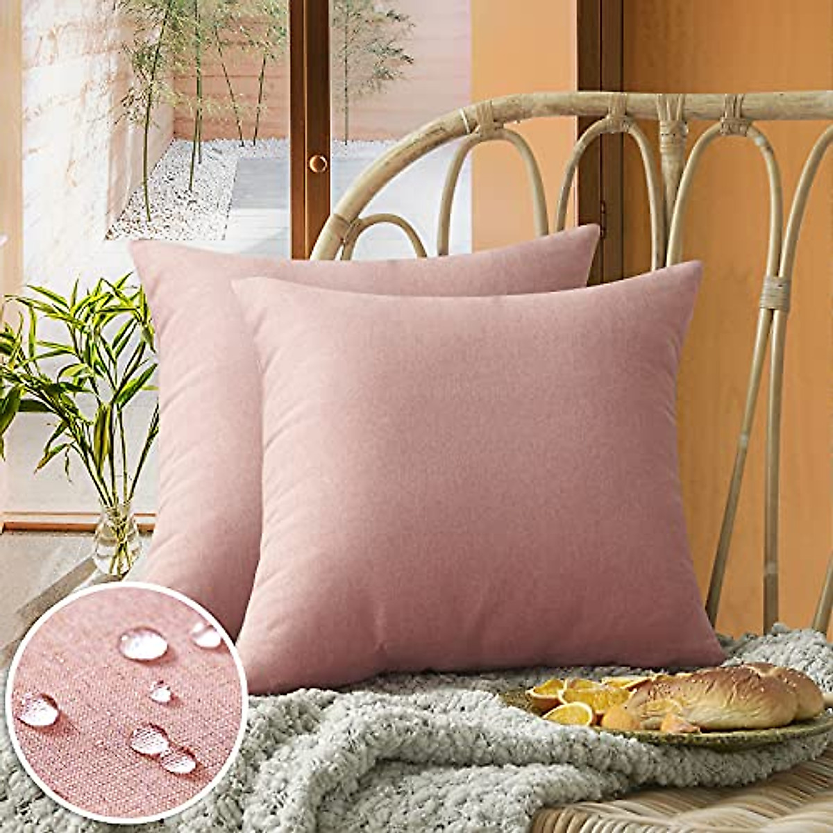 FEVERQIYI Coral Pink Outdoor Pillow Covers 18x18 Inch Pack of 2 Decorative Waterproof Outdoor Pillows Square Throw Cushion Case for Patio, Porch and Balcony 45x45cm