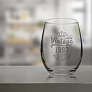 Veracco Crown Vintage 1993 30 Years Of Being Awesome Stemless Wine Glass 30th Birthday Gift For Him Her Dirty Thirty