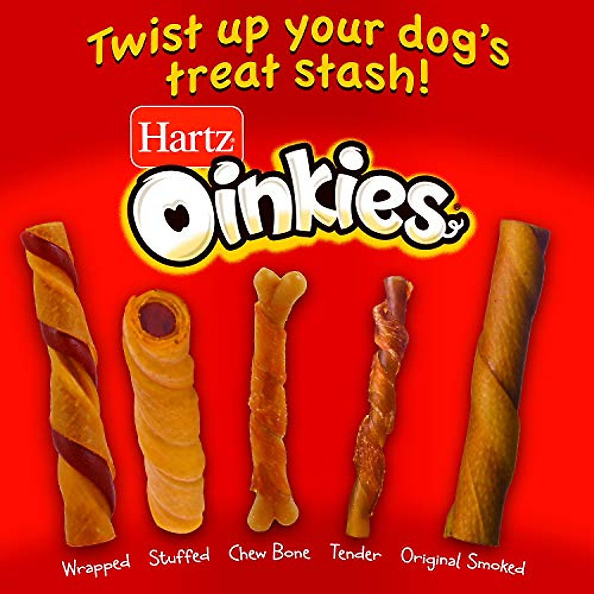 Hartz Oinkies Natural Smoked Pig Skin Twist Bacon Wrapped Dog Treat Chews - 16 Pack - 3270015485