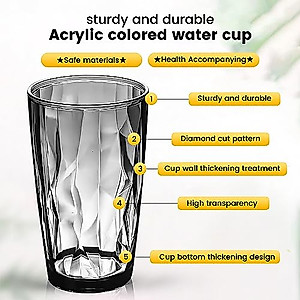 16oz Clear Acrylic Drinking Cups Plastic Tumblers Drinking Glasses Set Wine Glasses Beverage Cups Tumbler for Poolside Party, Stackable, Dishwasher Safe, Easy to Clean, Large Capacity