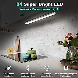 BLS 84 LED Closet Lights Battery Powered LED Lights, Super Bright Under Cabinet Lighting, Motion Sensor Light Indoor, Wireless Lights, 3200mah Rechargeable Battery Operated Lights, 120 Days Run Time