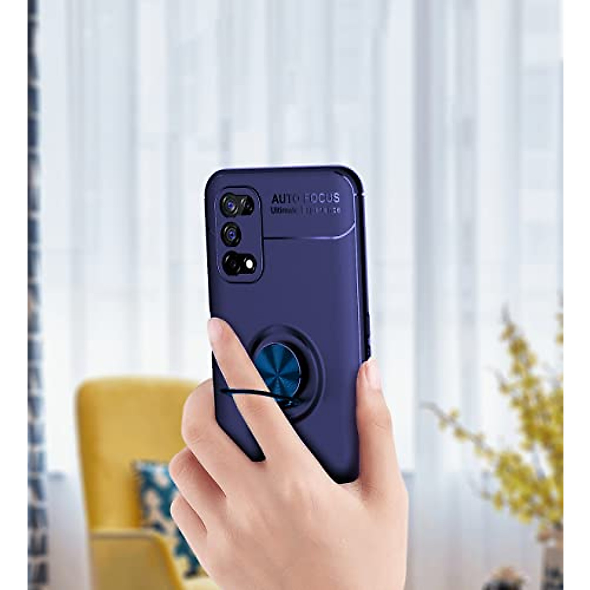 Asuwish Phone Case for Oppo Realme 7 Pro with Tempered Glass Screen Protector Cover and Cell Accessories Stand Kickstand Ring Holder Soft TPU Silicone Rubber Protective Realme7 7Pro Women Men Blue