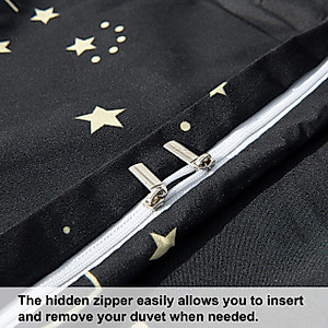 NTBAY Microfiber Queen Duvet Cover Set, 3 Pieces Ultra Soft Constellation Printed Comforter Cover Set with Zipper Closure and Corner Ties, Black