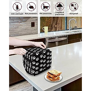 Toaster Cover, 4 Slice Toaster Cover Dog Paw Prints Black and White Kitchen Small Appliance Covers, Dust and Machine Washable Bread Maker Cover (12w X 11d X 8h)