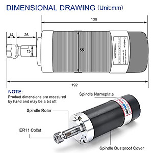 Daedalus CNC Brushless Spindle Motor Kit, 500w, ER11, 48V DC, 12000RPM