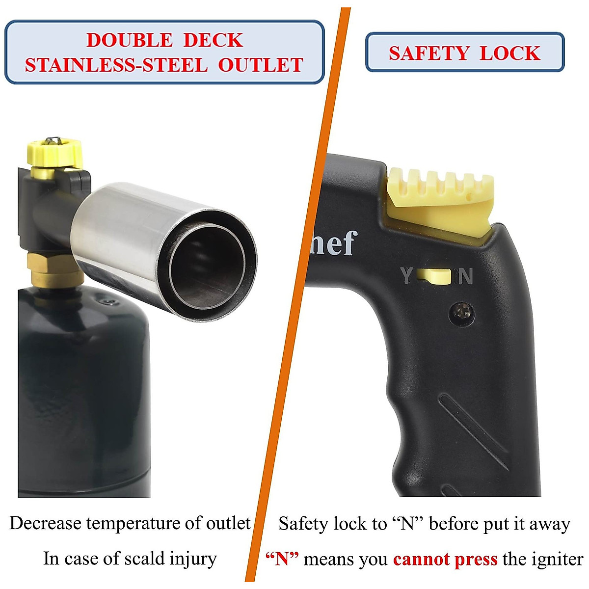 SearChef Cooking & BBQ Grilling Propane Torch Flame Lighter Kitchen Culinary Torch Sous Vide Charcoal Starter Searing Steak for Creme Brulee Campfire Searing ( Butane or Propane Tank Not Included )