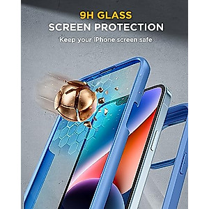 Miracase Glass Series Designed for iPhone 14 Phone Case 6.1 inch, 2023 Upgrade Full-Body Clear Bumper Case with Built-in 9H Tempered Glass Screen Protector and Camera Lens Protector,Blue