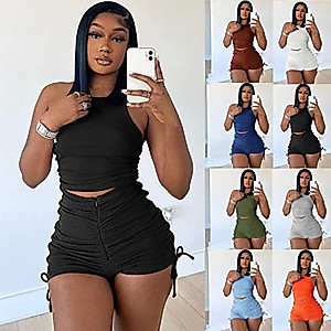 Rvidbe Womens Pajama Sets Cotton, Spring Outfits for Women 2023 Trendy Casual, Womens Short Sets for Summer Womens 2 Piece Outfits Matching Sets Two Piece Shorts Tank Tops 2023 Summer Vacation Sets