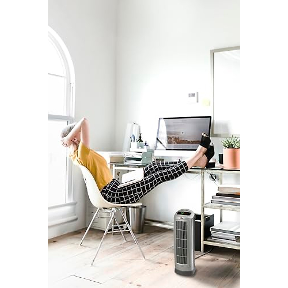 Lasko Oscillating Digital Ceramic Tower Heater for Home with Adjustable Thermostat, Timer and Remote Control, 23 Inches, 1500W, Silver, 755320, 8.5″L x 7.25″W x 23″H, Silver