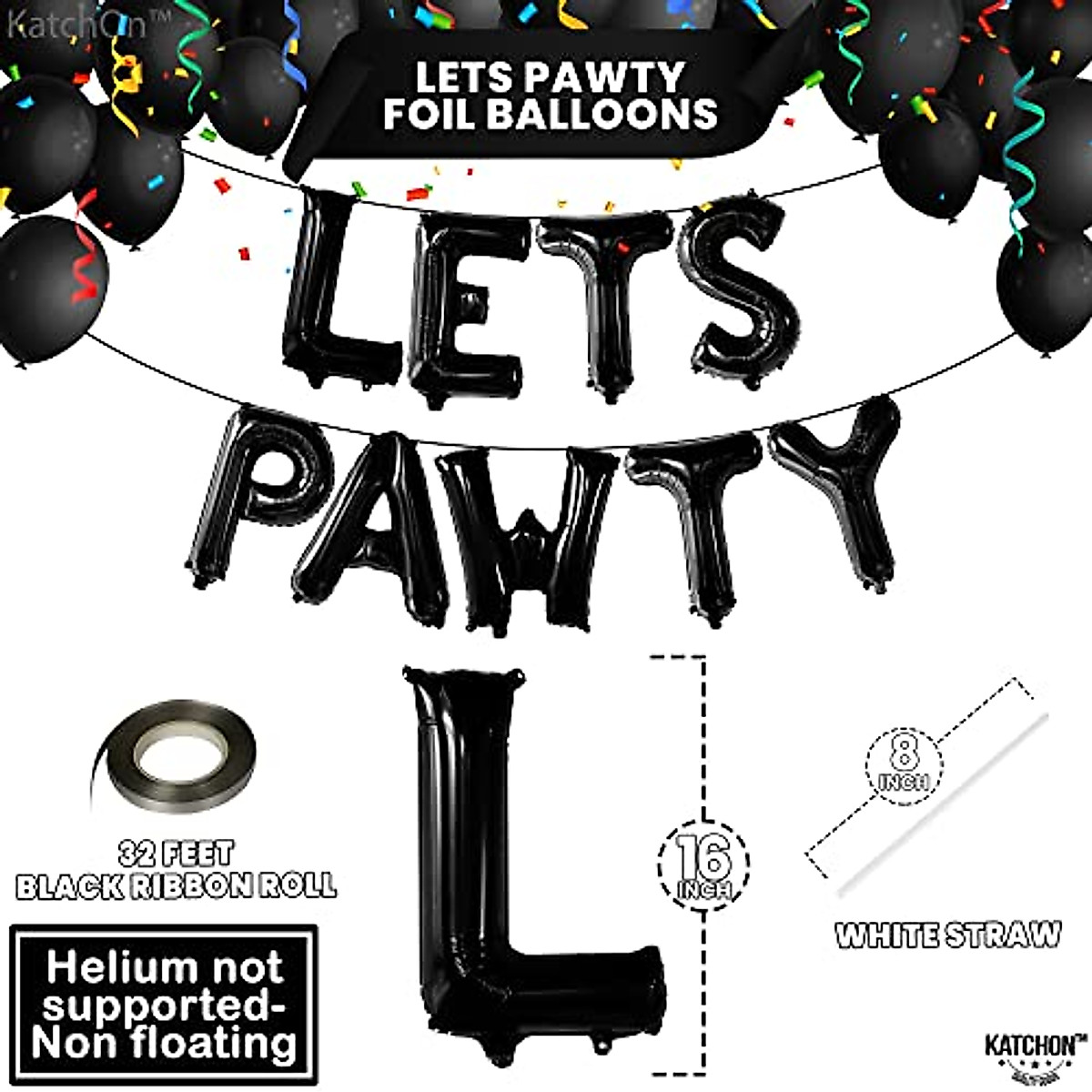 KatchOn, Black Lets Pawty Balloons - 16 Inch | Dog Birthday Party Supplies, Lets Pawty Banner for Dog Birthday Decorations | Lets Pawty Birthday Decorations, Puppy Party Balloon, Dog Party Decorations