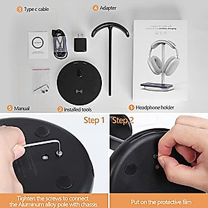 Headphone Stand with Wireless Charger, Gaming Headset Holder Hanger Rack 2 in 1 Wireless Charging Station Dock for iPhone 14/13/12/11 Series, Samsung, AirPods Pro/3/2 and Desk All Headphones, Black