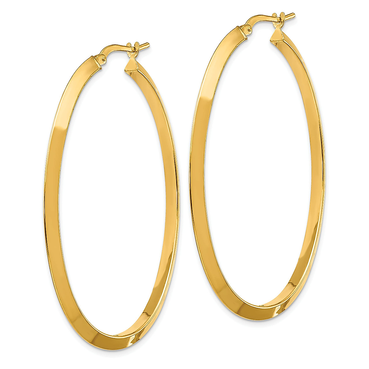 Avariah Solid 14K Yellow Gold Large 3mm Knife Edge Oval Hoop Earrings - 51.5mm