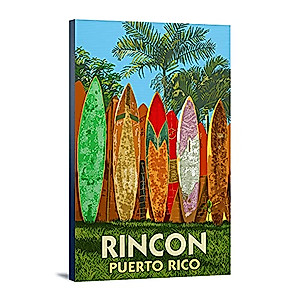 Lantern Press Rincon, Puerto Rico, Surfboard Fence, (24x36 Wrapped Canvas, Wall Decor, Artwork)