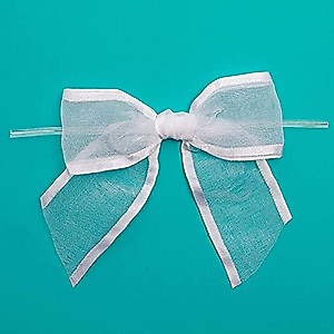 White Organza Bow Twist Ties for Favors and Treat Bags (1.5 Inches, 36 Pack)