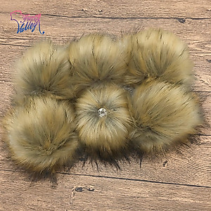 Furryvalley Faux Fur Pompom 6pcs DIY Crafts Fluffy Balls for Hat Shoes Scarves with Snap Fastener Removable Knitting Hat Horse Riding Hat Silk Accessories 6 Inch Extra Large(Brown)