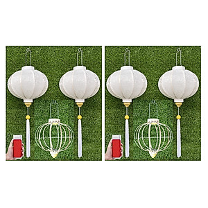 4 Vietnamese Bamboo Silk Lantern 14” Hoi an Lamp Vietnam Balloon Chandeliers Décor Wedding Garden Party Yard Outdoor Indoor Holiday Asian Traditional Decoration 2RND-35-WHI-4PCS