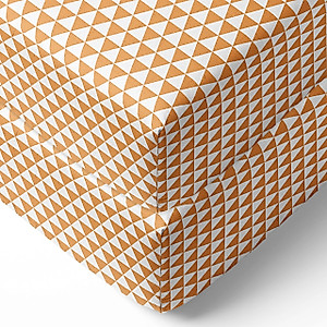 Bacati - 2 Pack Tribal/Aztec/Triangles Silky Soft Breathable 100% Cotton Muslin Baby Crib Fitted Sheets - Fits Standard 28 x 52 x 5 Crib & Toddler Mattresses (Orange Triangles)